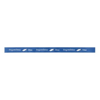 Dark Blue and White Congratulations for Graduation Satin Ribbon | Zazzle