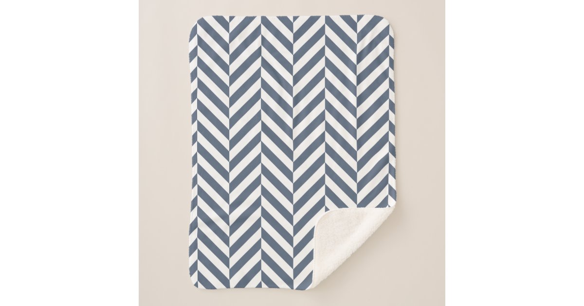 Dark Blue and White Geometric Herringbone Pattern Sherpa Blanket | Zazzle