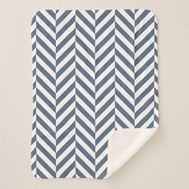 Dark Blue and White Geometric Herringbone Pattern Sherpa Blanket | Zazzle