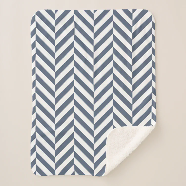 Dark Blue and White Geometric Herringbone Pattern Sherpa Blanket | Zazzle