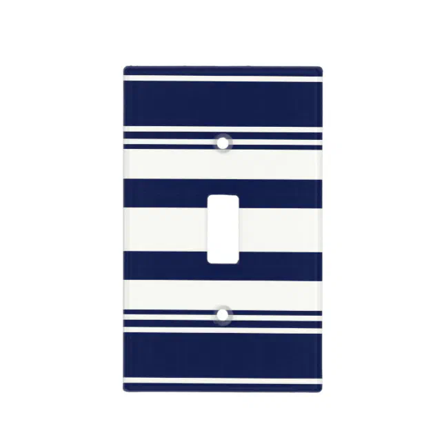 Dark Blue and White Modern Stripes Light Switch Cover | Zazzle