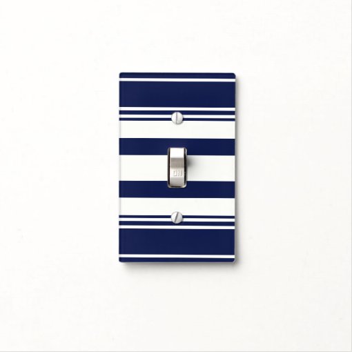 Dark Blue and White Modern Stripes Light Switch Cover | Zazzle