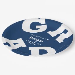 Dark Blue and White Personalized Graduation Paper Plates | Zazzle