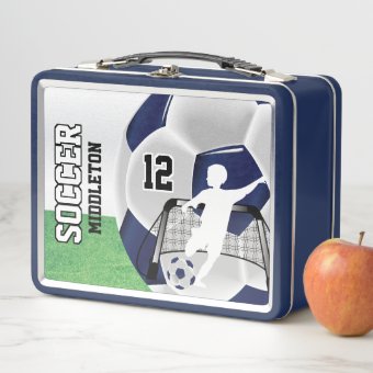 Dark Blue and White Soccer Ball Metal Lunch Box | Zazzle