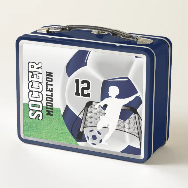 Dark Blue and White Soccer Ball Metal Lunch Box | Zazzle