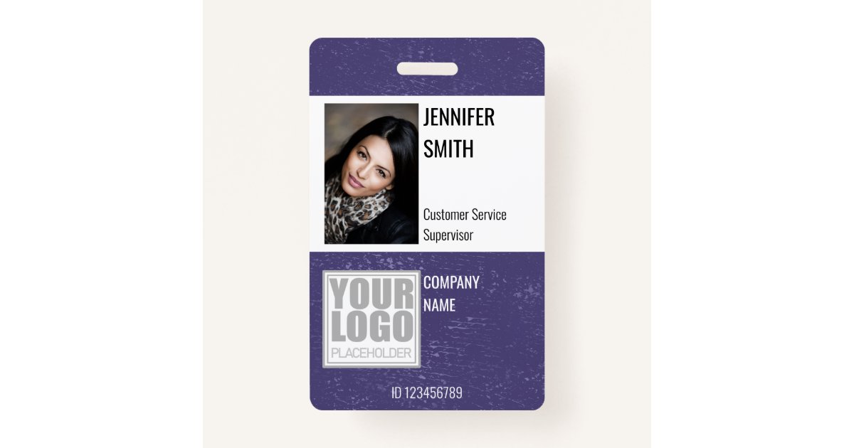 Dark Blue Background Logo Template Employee Staff Badge | Zazzle