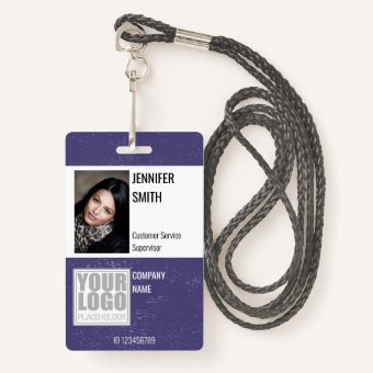 Dark Blue Background Logo Template Employee Staff Badge | Zazzle