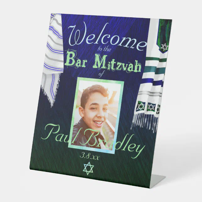 Dark Blue Bar Mitzvah Sign with Prayer Shawls | Zazzle