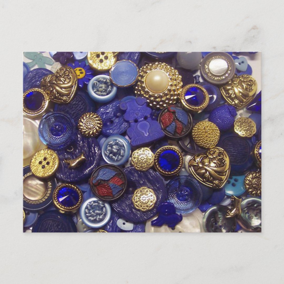 Dark Blue Button Collage Postcard | Zazzle