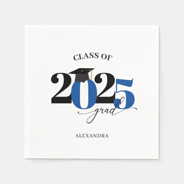 Dark Blue Class of 2025 Graduate Modern Tyopgraphy Napkins | Zazzle