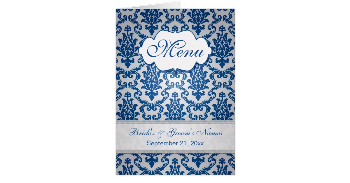 Dark blue Damask Menu | Zazzle