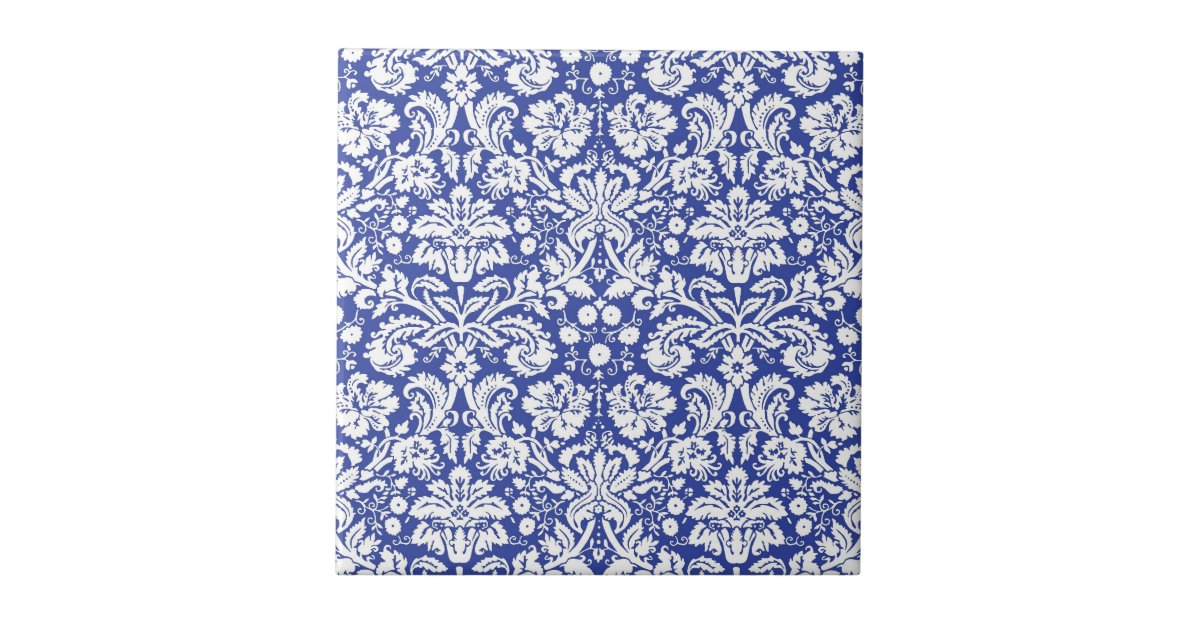 Dark blue damask pattern tile | Zazzle