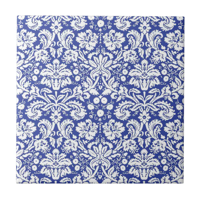Dark blue damask pattern tile | Zazzle