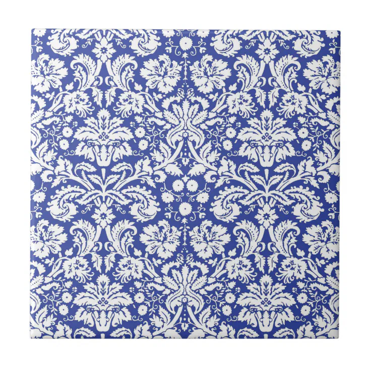 Dark blue damask pattern tile | Zazzle