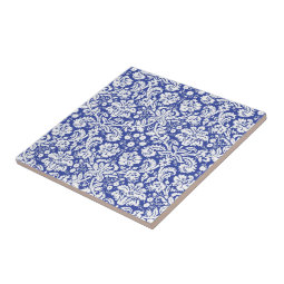 Dark blue damask pattern tile | Zazzle