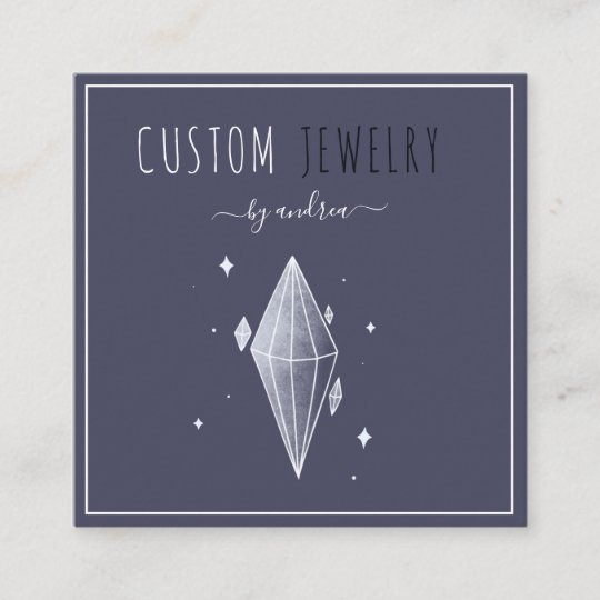 Dark Blue Diamond Jewelry Designer QR Code Social Square Business Card ...