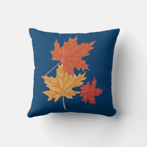 Dark Blue Fall Leaves Pillow | Zazzle
