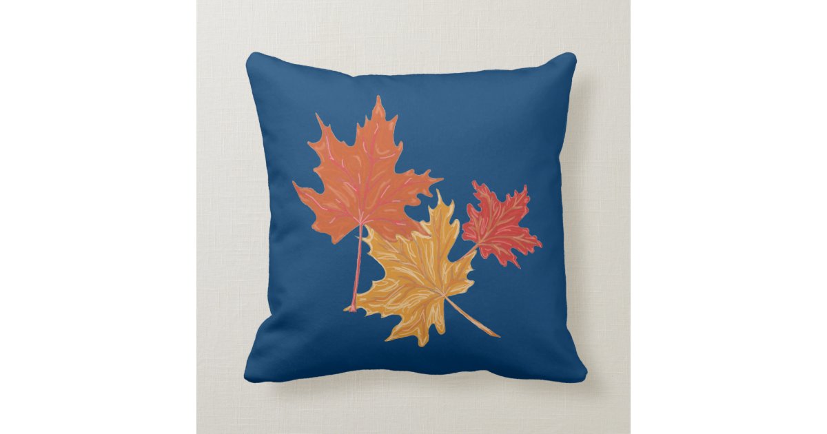 Dark Blue Fall Leaves Pillow | Zazzle.com