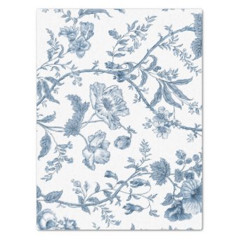 Dark Blue Floral Vines Vintage Botanical Decoupage Tissue Paper | Zazzle