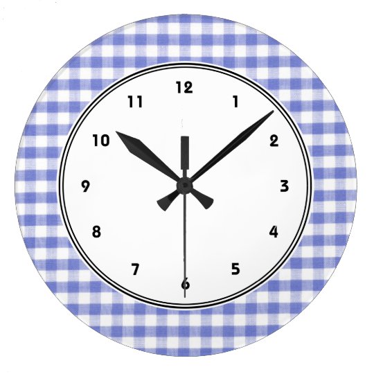 Dark blue gingham pattern large clock | Zazzle.com