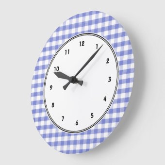 Dark blue gingham pattern large clock | Zazzle
