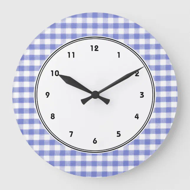 Dark blue gingham pattern large clock | Zazzle