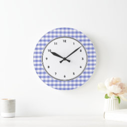 Dark blue gingham pattern large clock | Zazzle