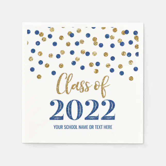 Dark Blue Gold Confetti Class of 2022 Napkins | Zazzle