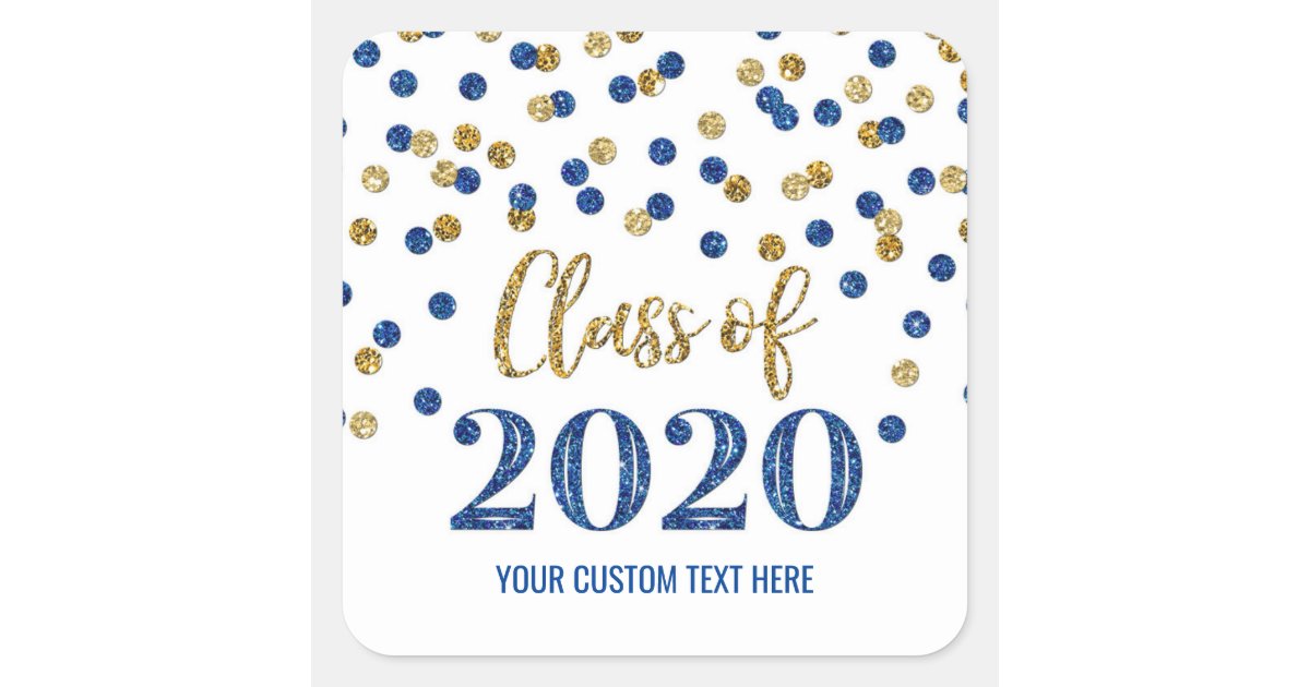 Dark Blue Gold Glitter Confetti Graduation 2020 Square Sticker | Zazzle