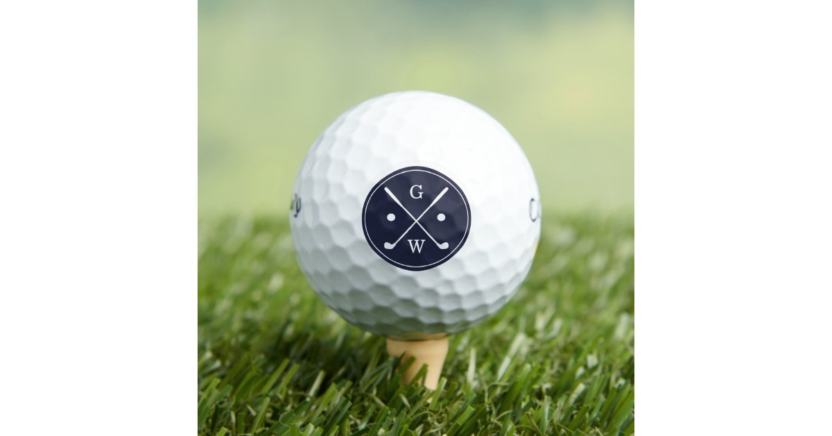 Dark Blue Golf Clubs Monogram Balls | Zazzle