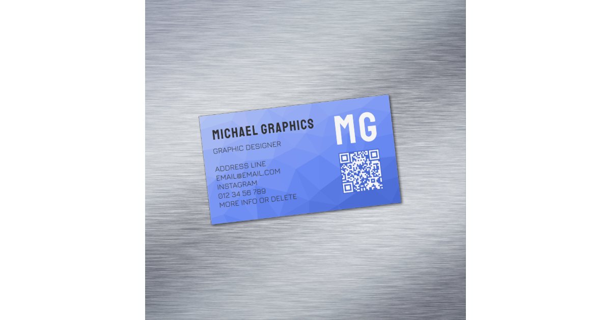 Dark blue gradient geometric mesh pattern QR code Business Card Magnet ...