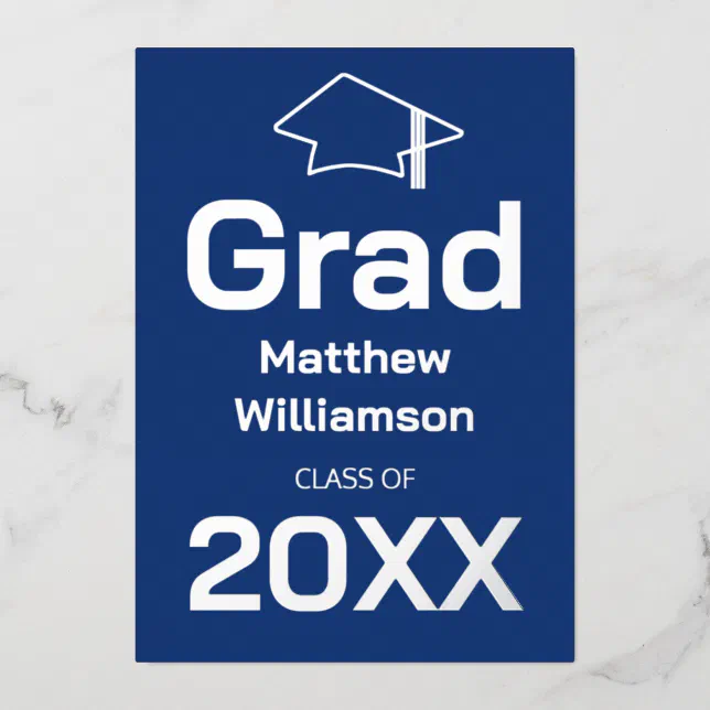 Dark Blue Graduation Party Foil Invitation | Zazzle