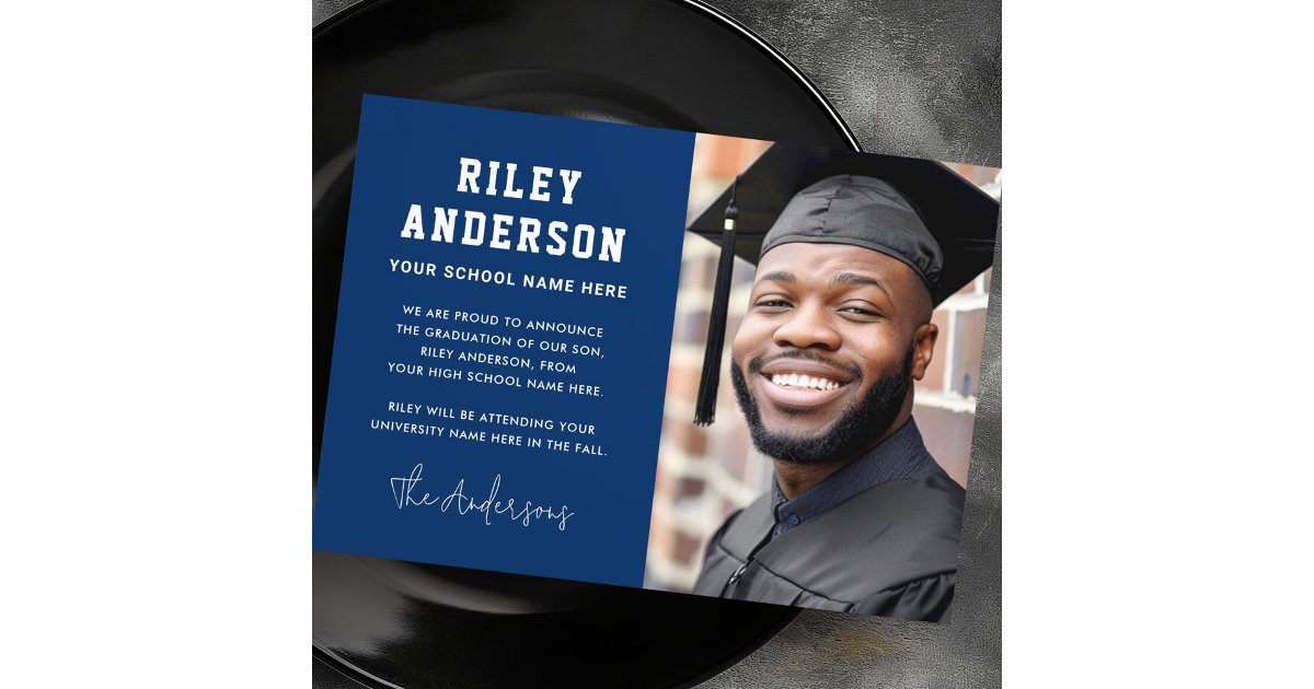 Dark blue graduation photo announcement | Zazzle