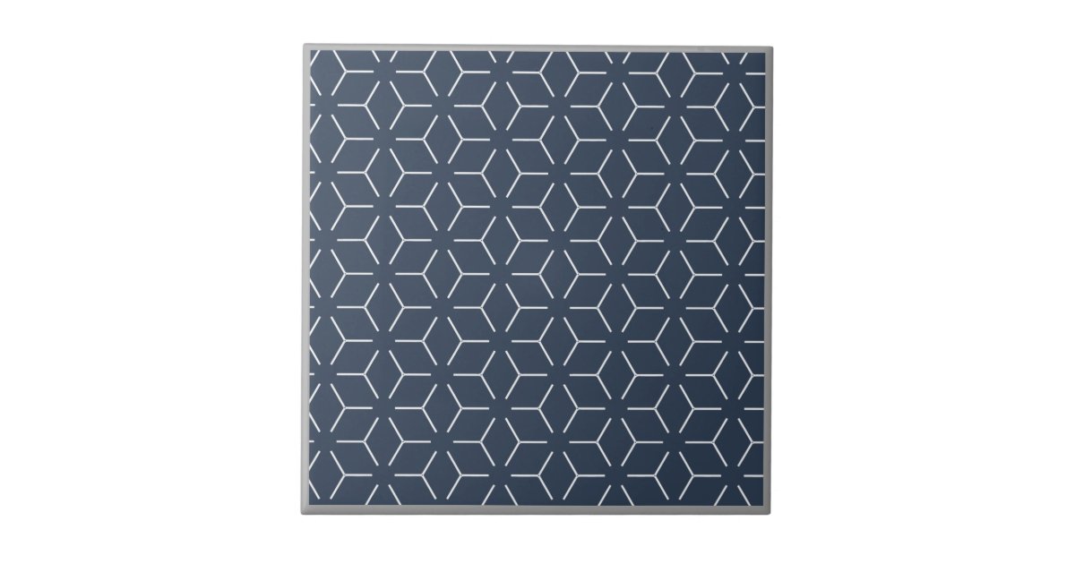 Dark Blue Gray Border White Geometric Pattern Tile | Zazzle