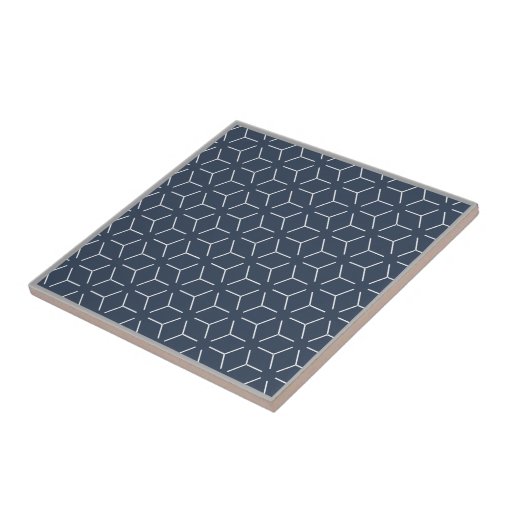 Dark Blue Gray Border White Geometric Pattern Tile | Zazzle