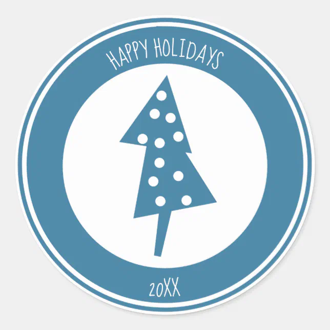 Dark Blue Holiday Tree Classic Round Sticker | Zazzle