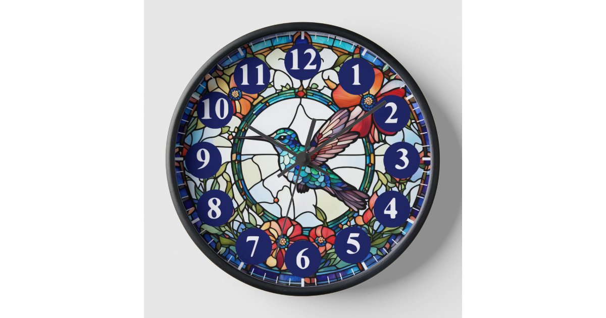 Dark Blue Hummingbird Stained Glass Bird Clock | Zazzle