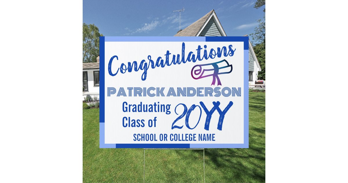 Dark Blue, Light Blue Congratulations Graduation Sign | Zazzle