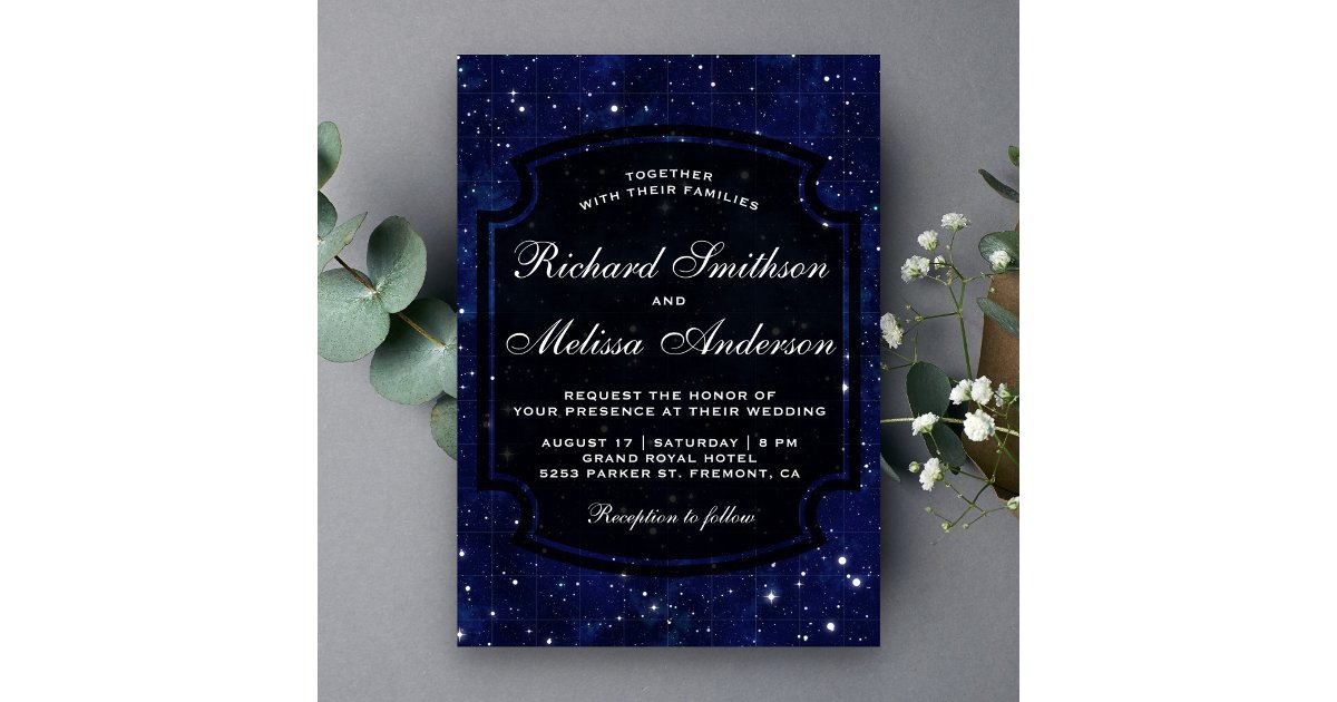 Dark Blue Midnight Starry Sky Wedding Invitation | Zazzle