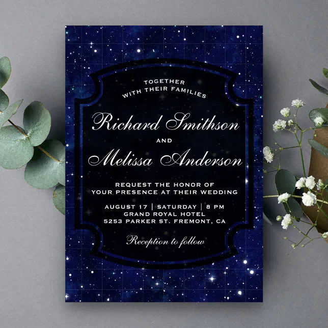 Dark Blue Midnight Starry Sky Wedding Invitation | Zazzle