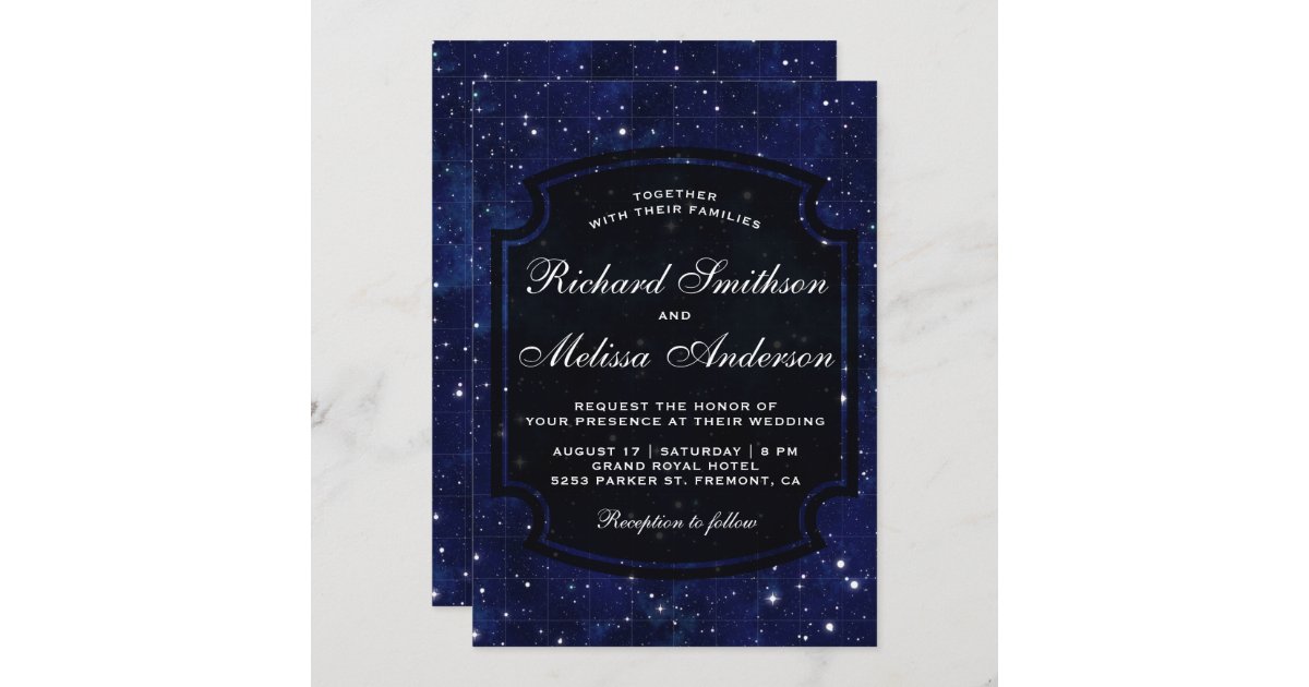 Dark Blue Midnight Starry Sky Wedding Invitation | Zazzle