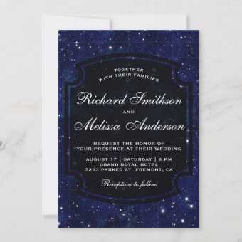 Dark Blue Midnight Starry Sky Wedding Invitation | Zazzle