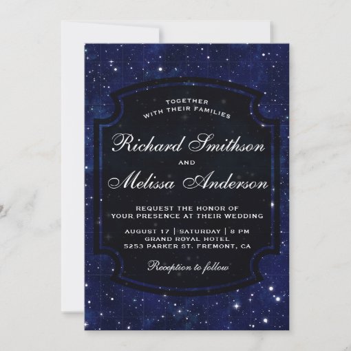 Dark Blue Midnight Starry Sky Wedding Invitation | Zazzle