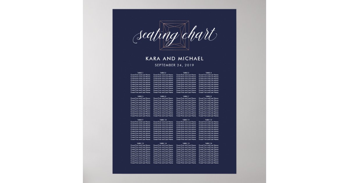 Dark Blue Modern Diamond Wedding Seating Chart | Zazzle