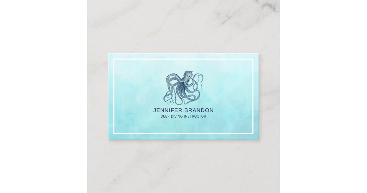 Dark-blue nautical octopus business card | Zazzle