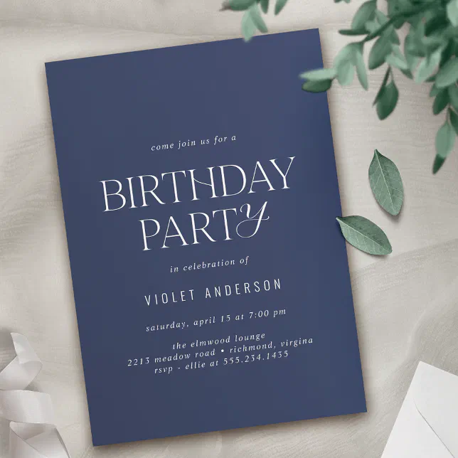 Dark Blue Navy | Modern Sleek Birthday Invitation | Zazzle