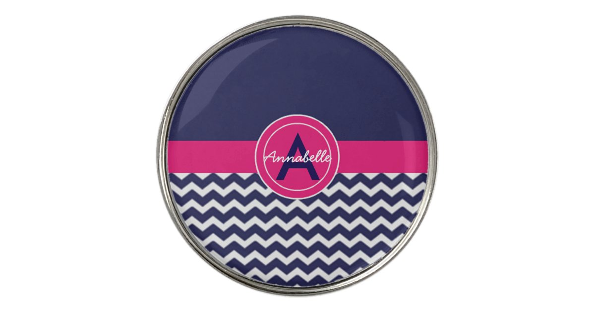Dark Blue Pink Chevron Golf Ball Marker | Zazzle