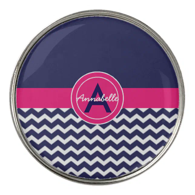 Dark Blue Pink Chevron Golf Ball Marker | Zazzle