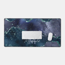 Dark Blue Purple Glitter Sparkle Stylish Monogram Desk Mat | Zazzle