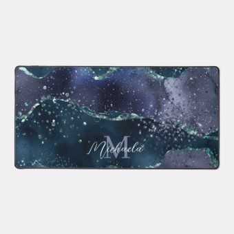 Dark Blue Purple Glitter Sparkle Stylish Monogram Desk Mat | Zazzle
